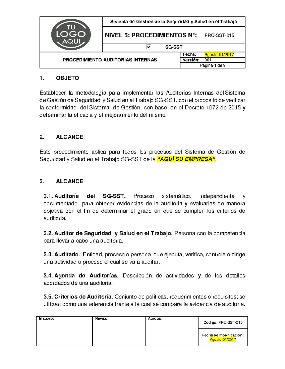 PXs VJSD 5Zy - NIVEL 5: PROCEDIMIENTOS N°: PRC-SST- 015 SG-SST ...