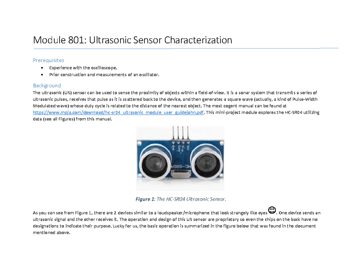 M801 ultrasonic sensor - Module 801: Ultrasonic Sensor Characterization ...