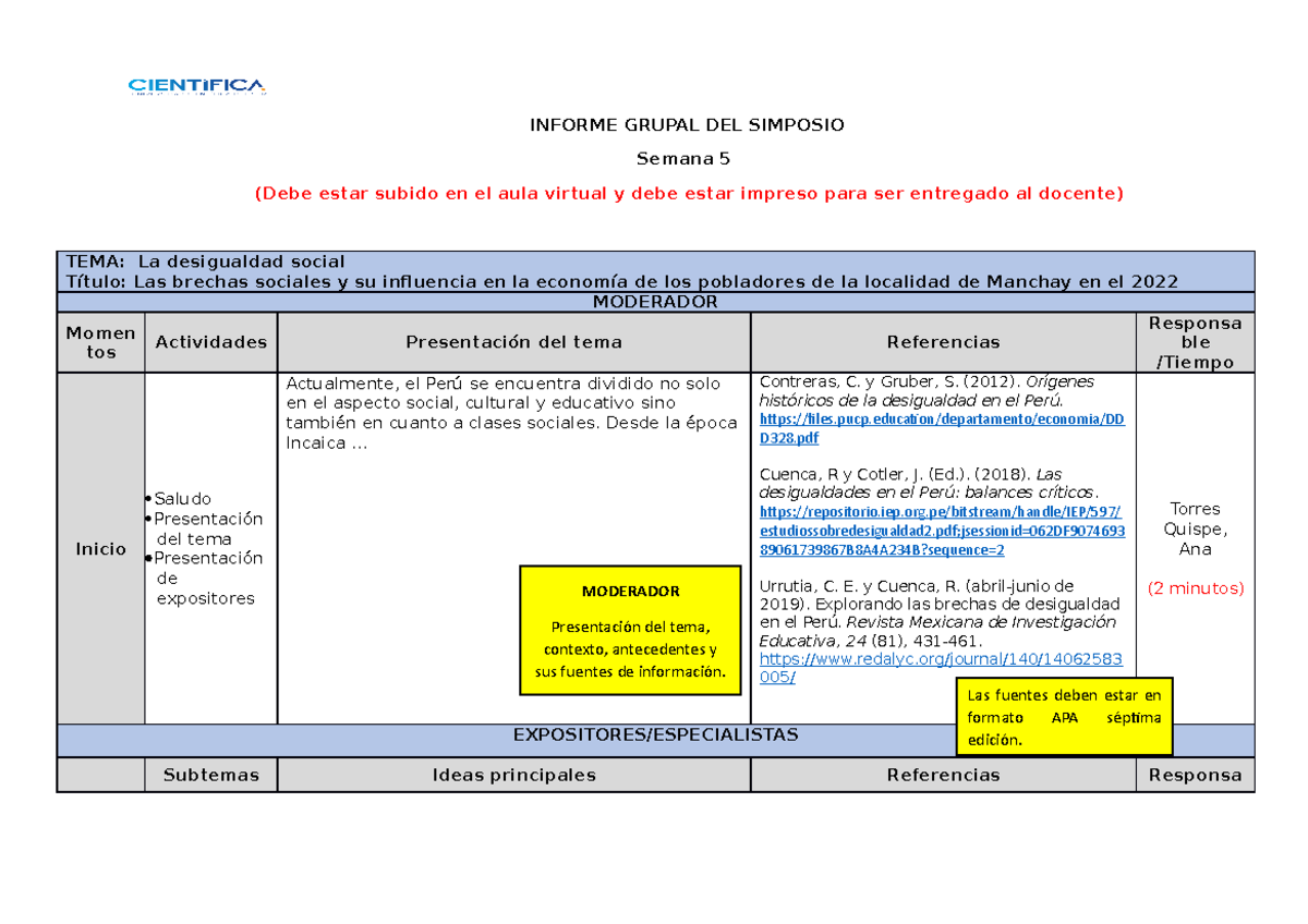 Informe Modelo PARA Simposio 2023-I - INFORME GRUPAL DEL SIMPOSIO Semana 5 (Debe estar subido en ...