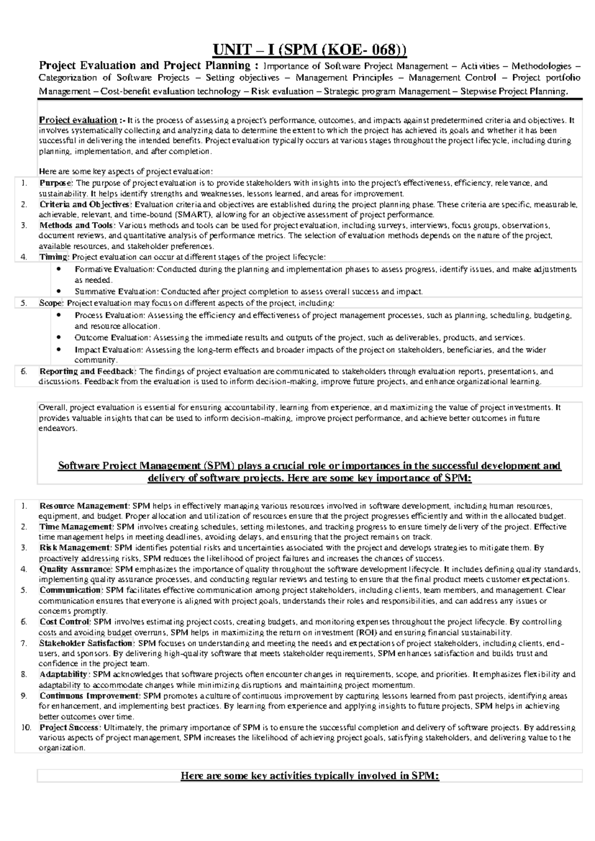 SPM UNIT-1 Notes - UNIT – I (SPM (KOE- 068)) Project Evaluation and ...