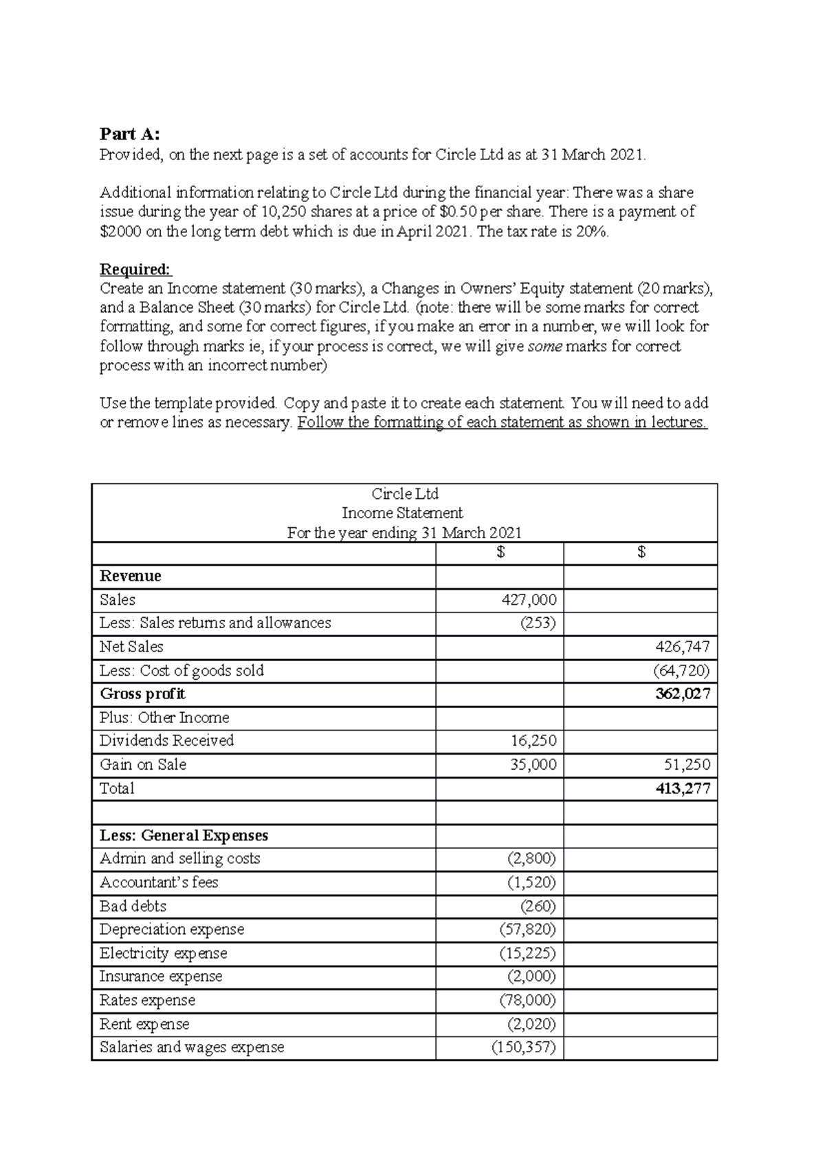 BSNS115 Assignment One Part A and B - Part A: Provided, on the next ...