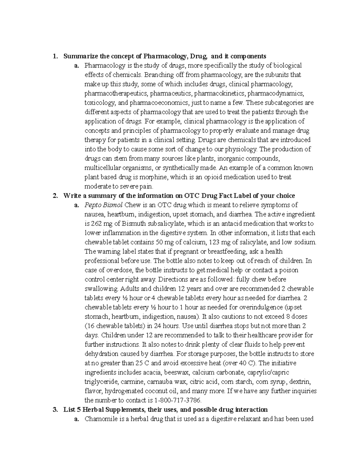 Pharmacology Homework 1 covering information from lecture note 1 - 1 ...