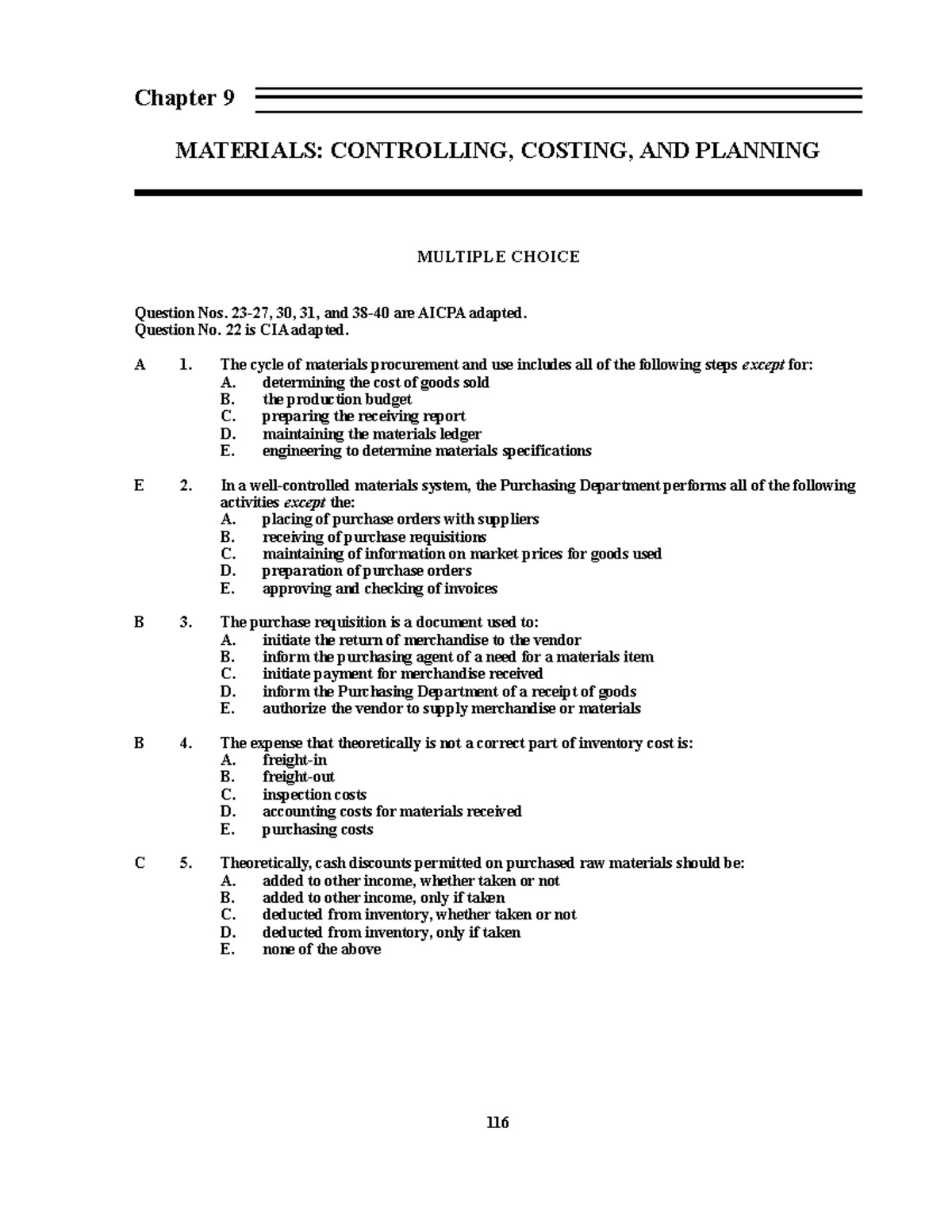 09 Materials Controlling Costing Planning: Essential - Chapter 9 ...