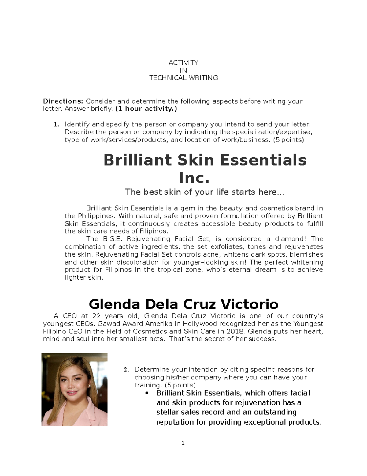 Technical Writing Activity - ACTIVITY IN TECHNICAL WRITING Directions ...