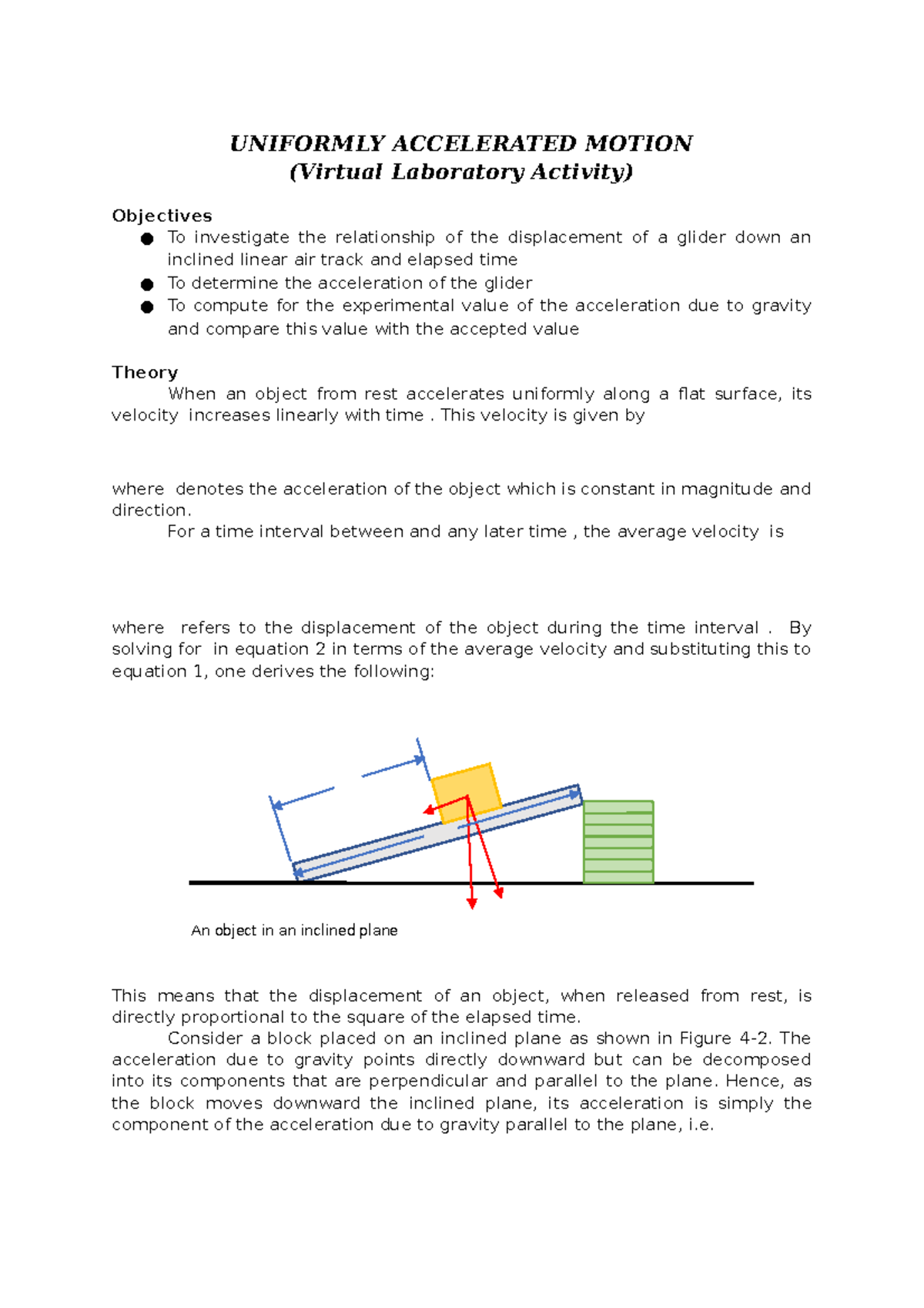 LA4 and 5 Accelerated Motion (Virtual) - UNIFORMLY ACCELERATED MOTION ...