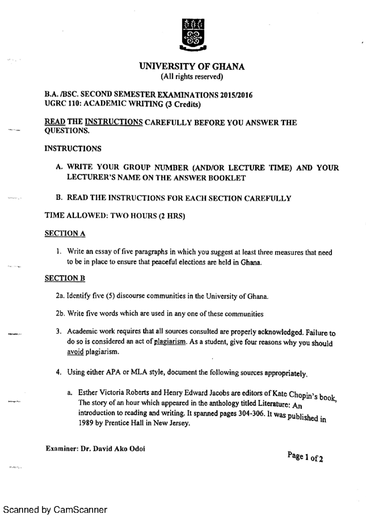 Aca writing Exam pst qst - Academic Writing II - Studocu