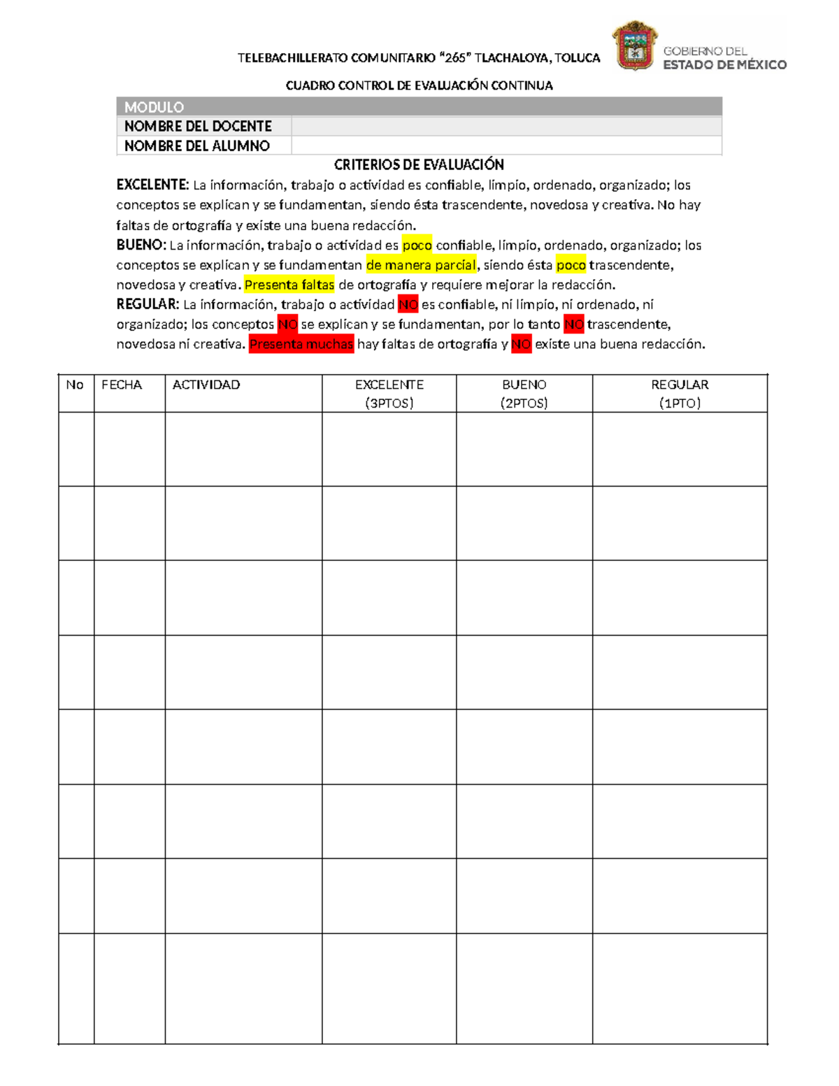 Cuadro control 2024 - dsfsd - TELEBACHILLERATO COMUNITARIO “265 ...
