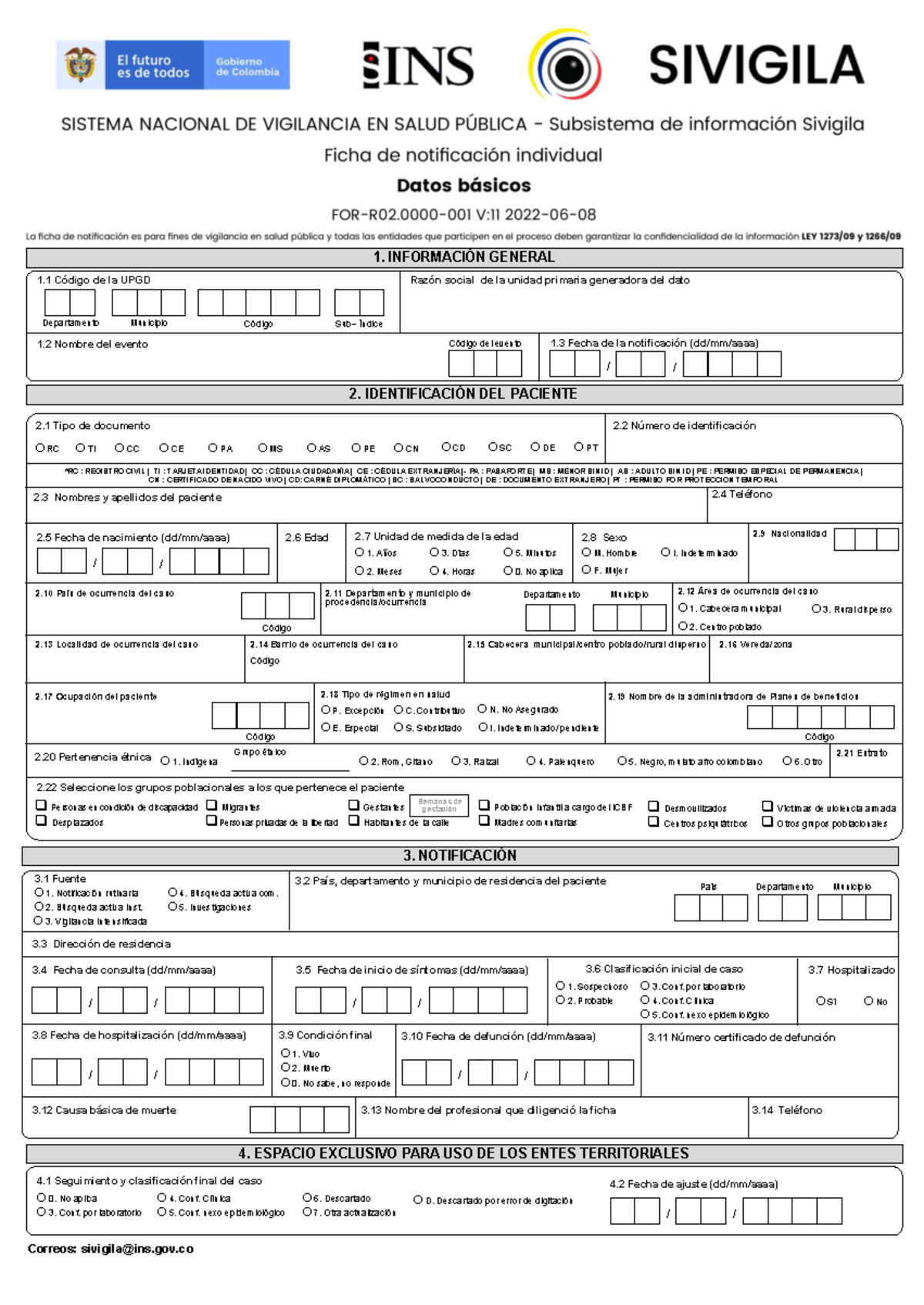 100 Accidente Ofidico 2022 - 1. INFORMACIÓN GENERAL ####### 1 Código de la UPGD Departamento ...