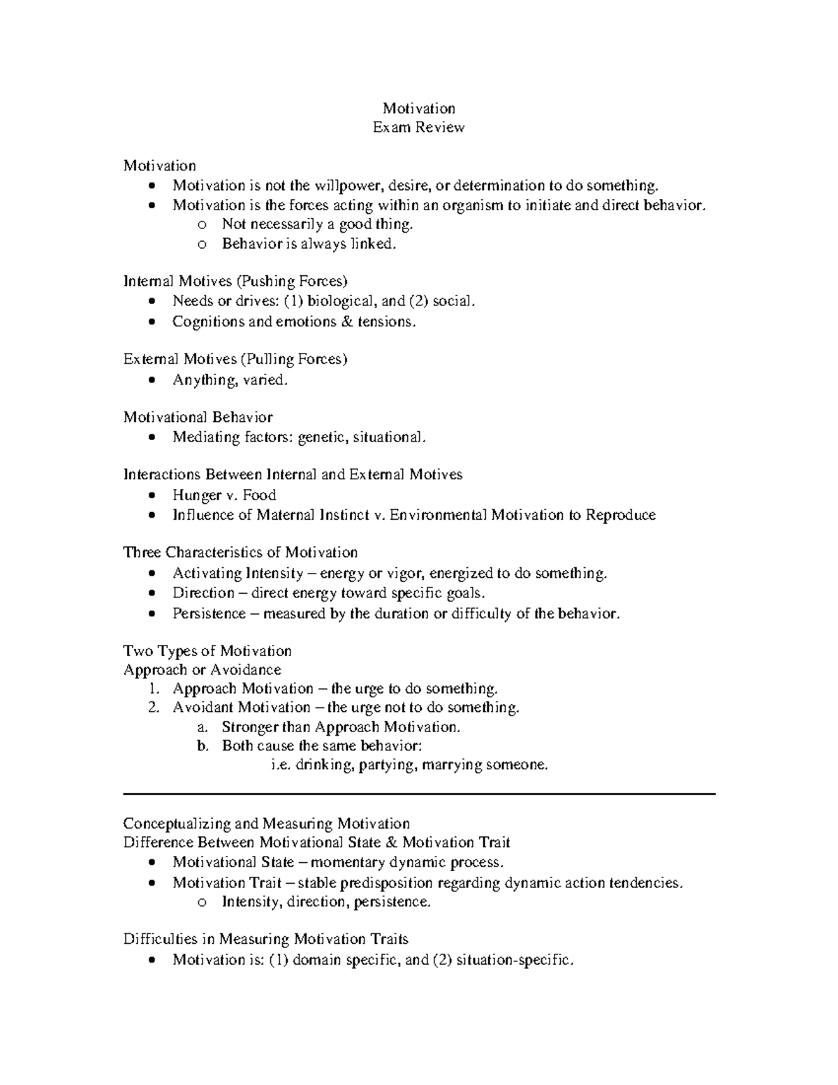 Motivation Exam Review - Motivation Exam Review Motivation Motivation ...