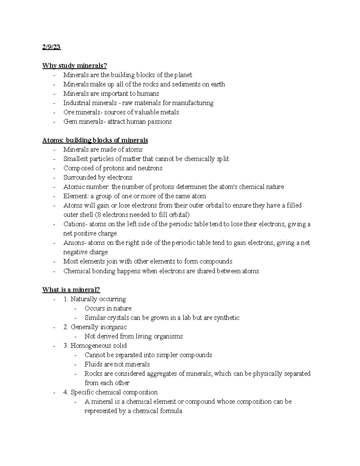 Geol113 - Lecture notes - 2/9/ Why study minerals? - Minerals are the ...