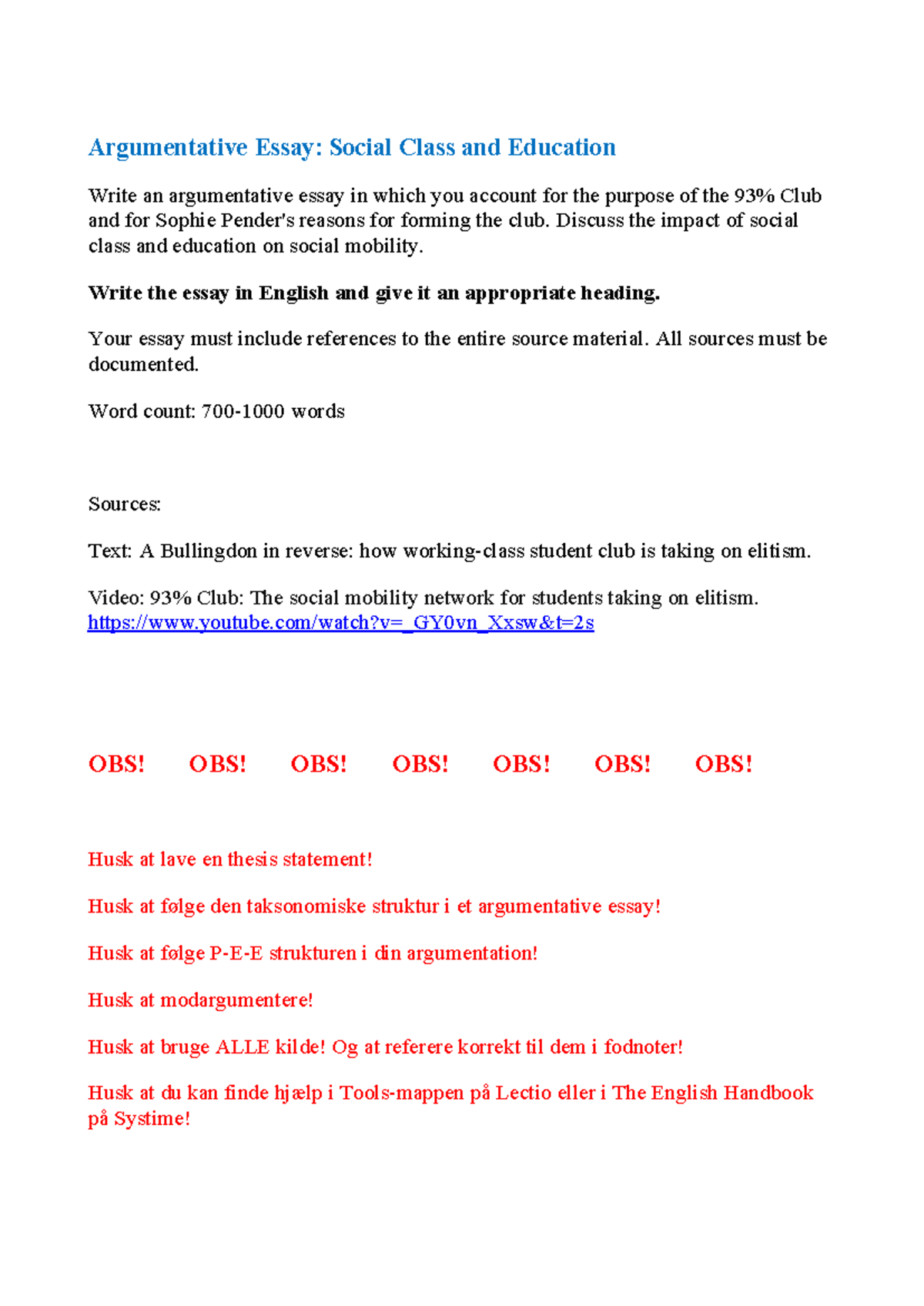 Argumentative Essay - Social class and education - Argumentative Essay ...