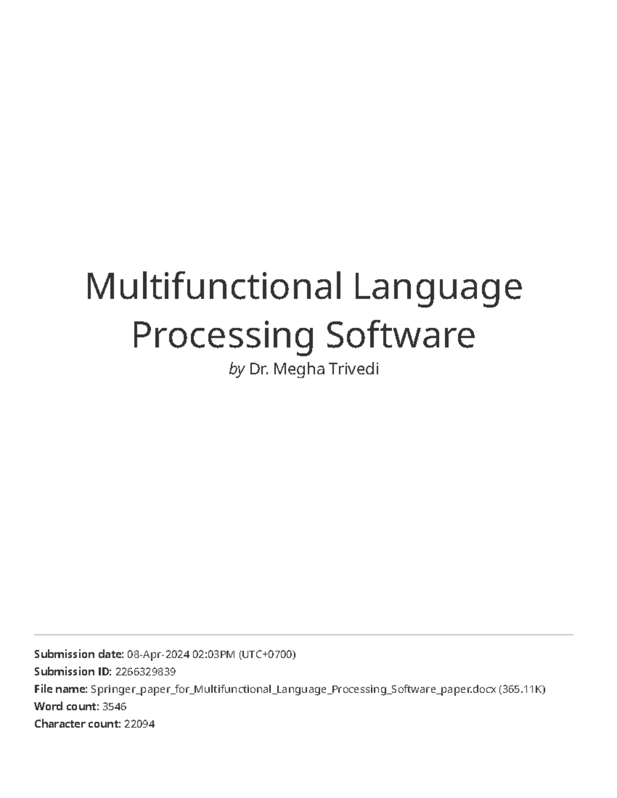 Multifunctional Language Processing Software - Megha Trivedi Submission ...