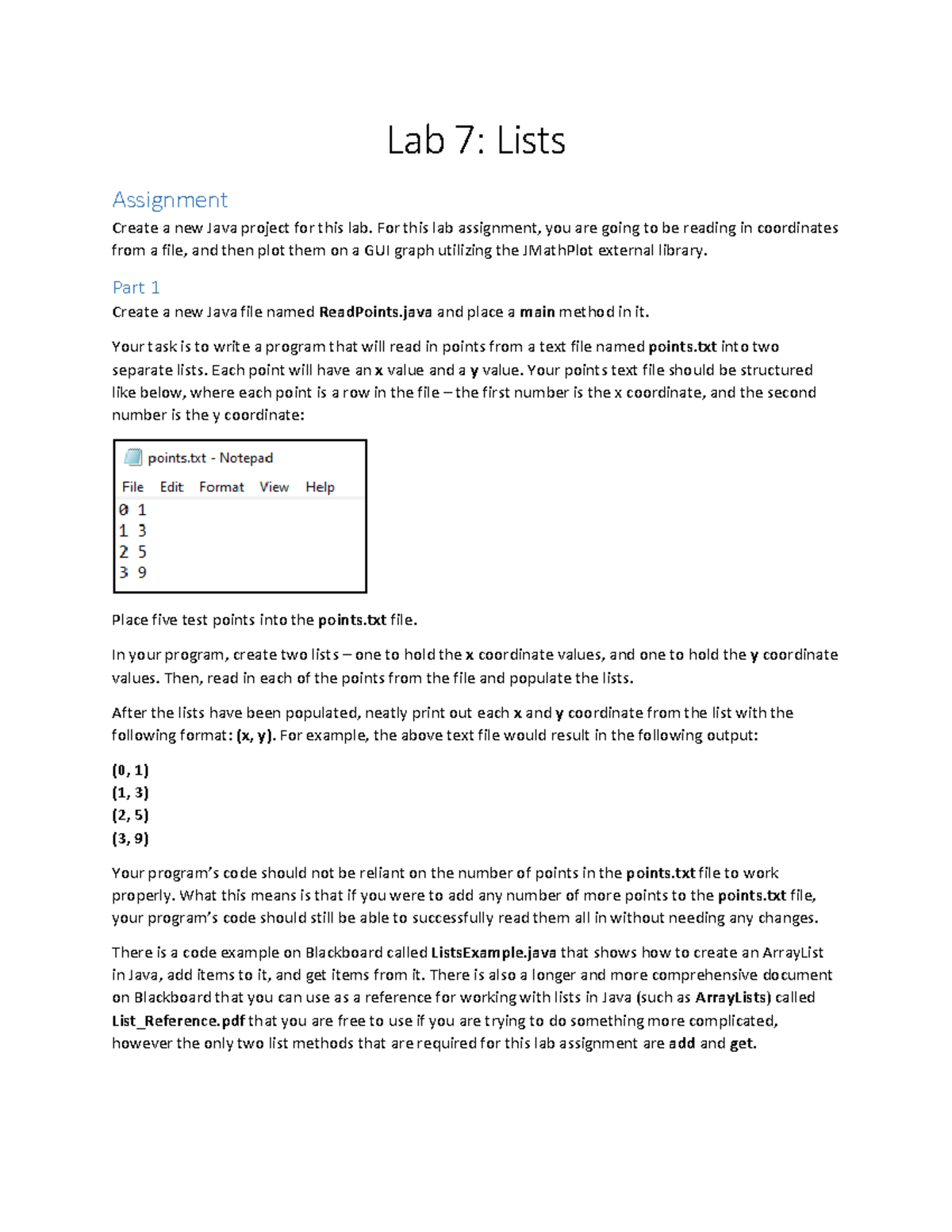 Lab7 Lists - Lab 7: Lists Assignment Create a new Java project for this lab. For this lab - Studocu