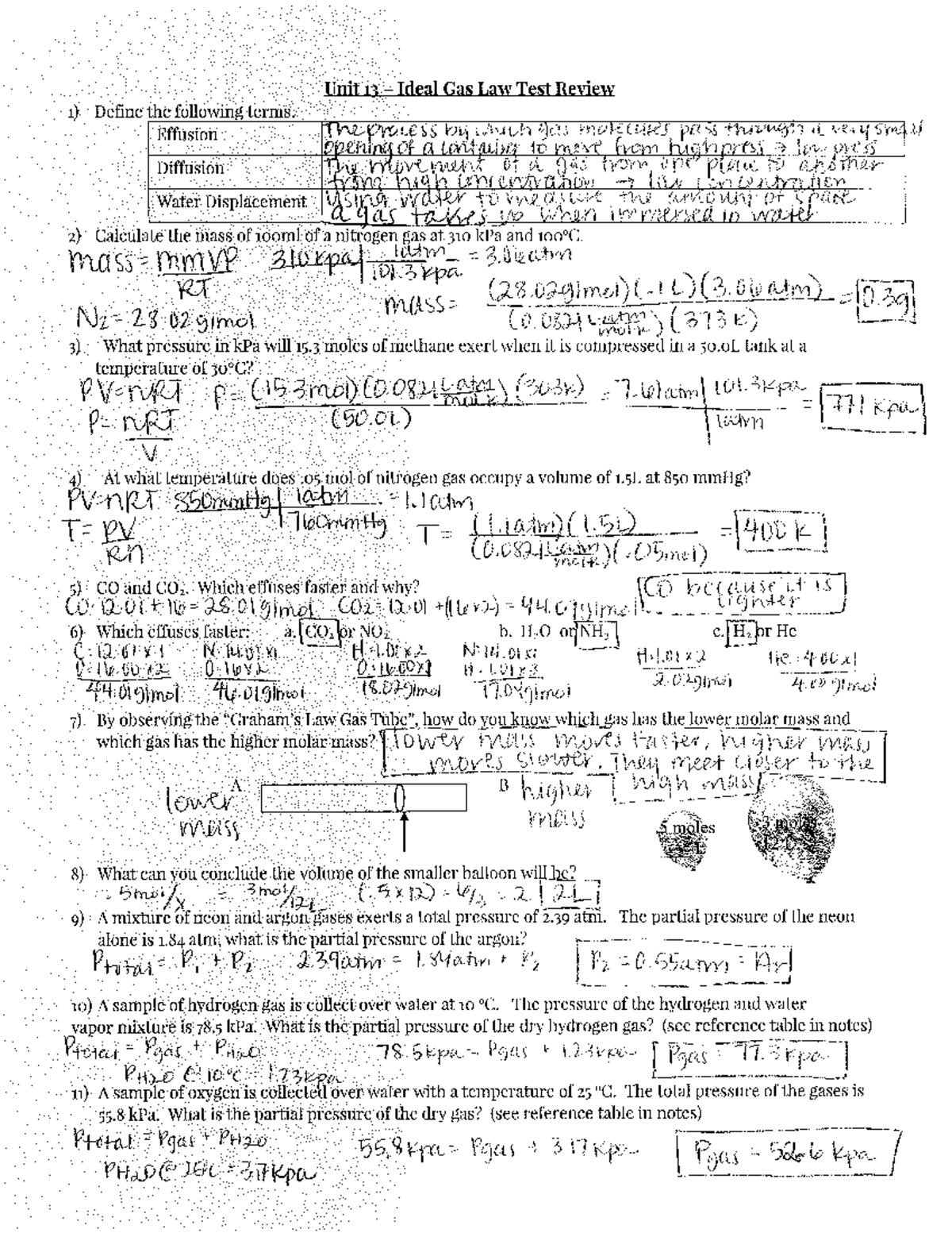 Ideal+Gas+Law+Test+Review+KEY+ - Studocu