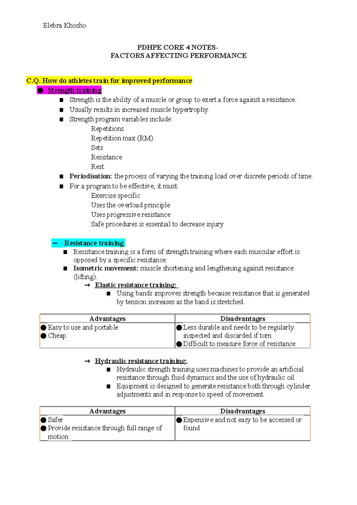 PE CORE 4 Notes - PDHPE CORE 4 NOTES- FACTORS AFFECTING PERFORMANCE C ...