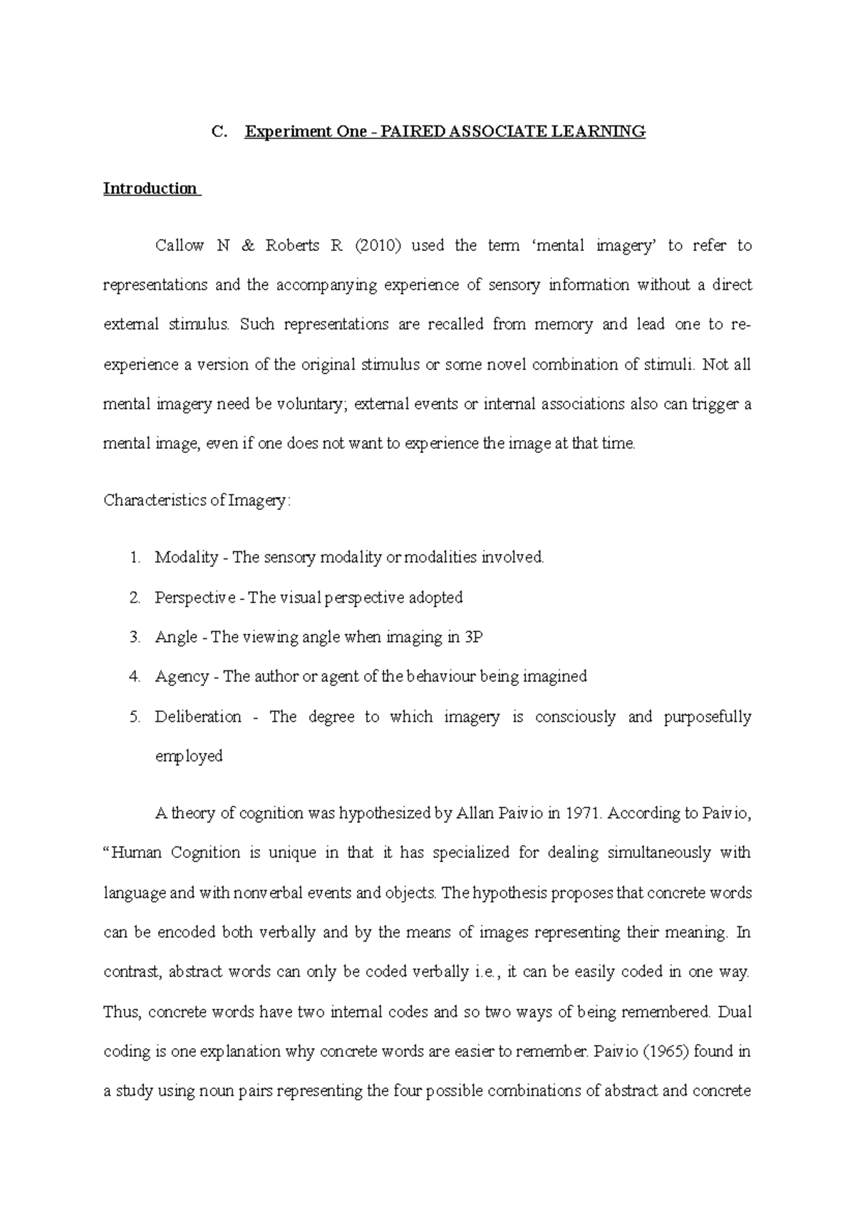 practical in cog and stats journal - C. Experiment One - PAIRED ...