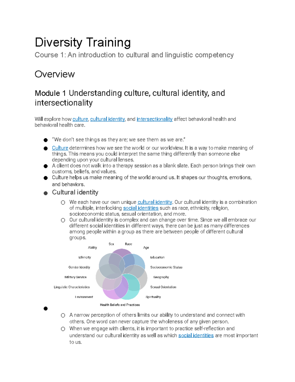 Diversity Training notes - Diversity Training Course 1: An introduction ...