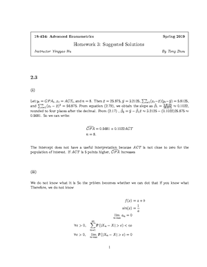 Hw 1 sol - hw1 solution - AS.180: Advanced Econometrics Spring 2019 Homework 1: Suggested ...