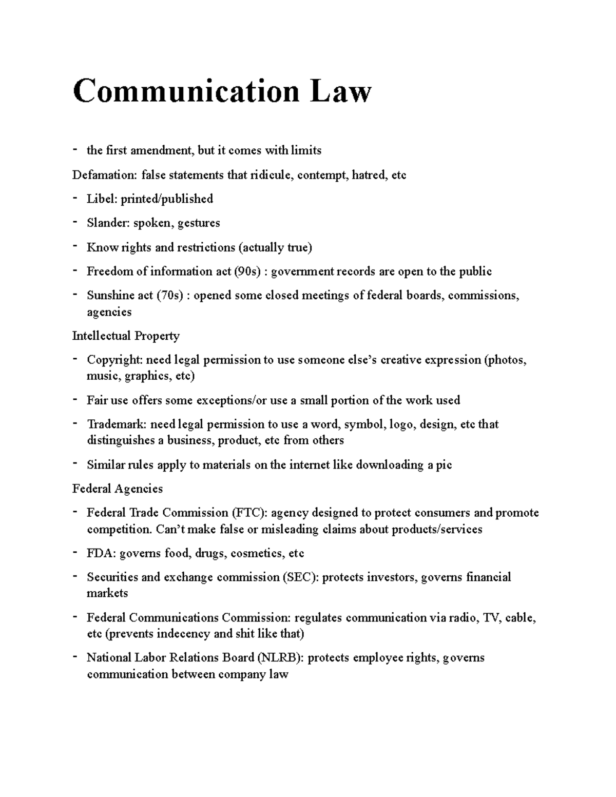 Week 5 part 1 - Jennie Donahue - Communication Law the first amendment ...