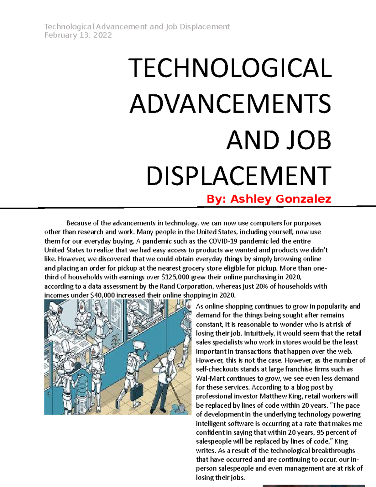 Unit 5 Assessment - Technological Advancements and Job Displacement ...