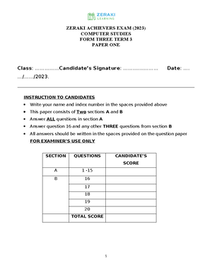 FORM 2 Questions - Introduction to computers - FORM TWO - WORD ...