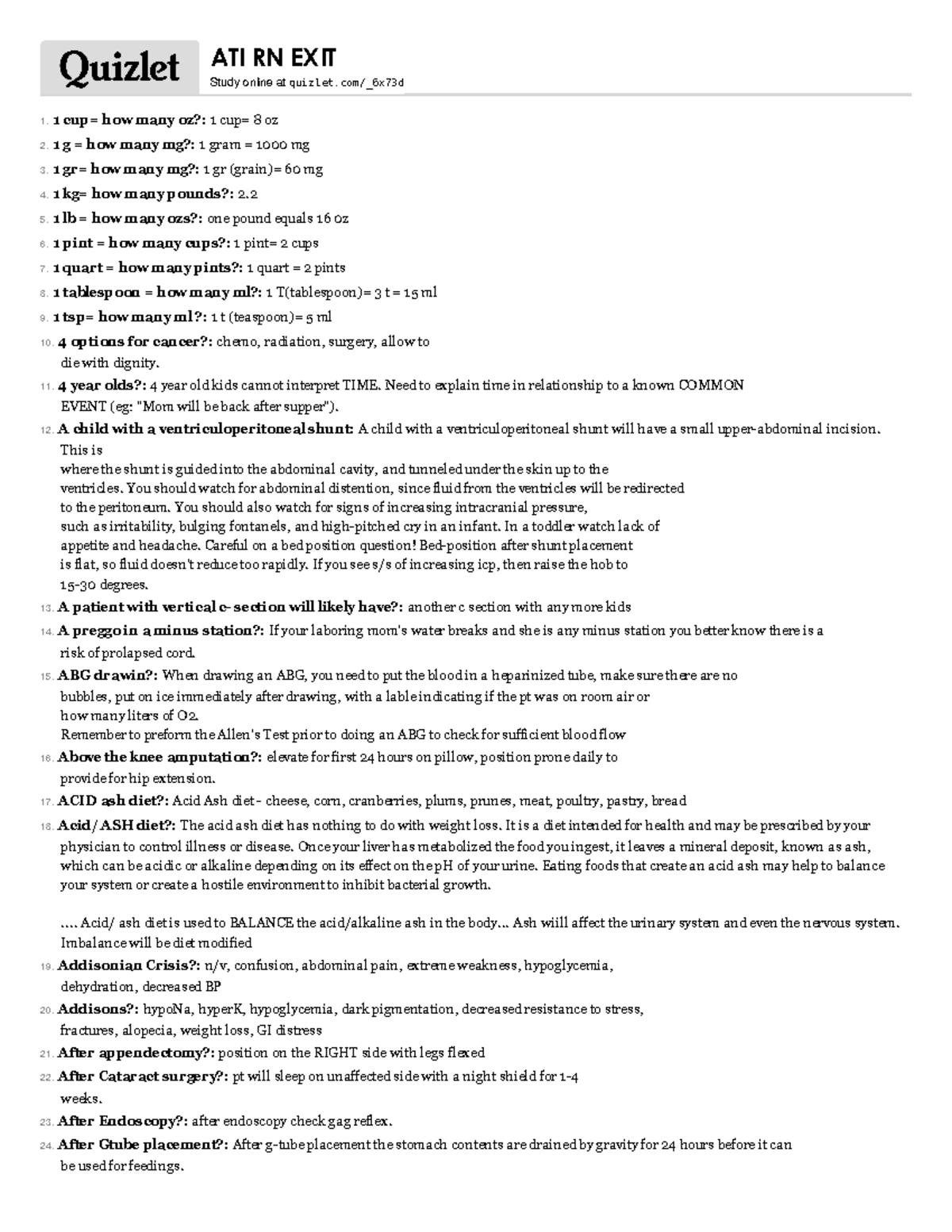 Everything on nursing study - 1 cup= how many oz?: 1 cup= 8 oz 1 g ...