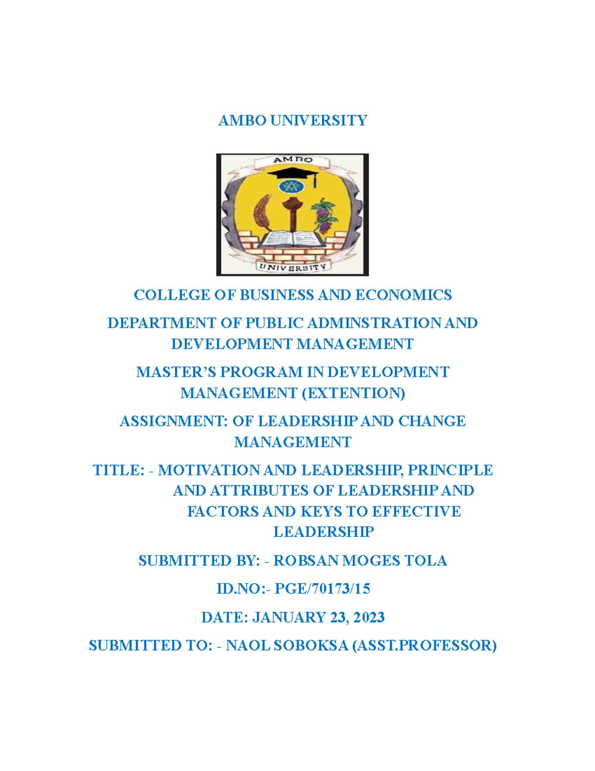 Robsan Moges - good - AMBO UNIVERSITY COLLEGE OF BUSINESS AND ECONOMICS ...