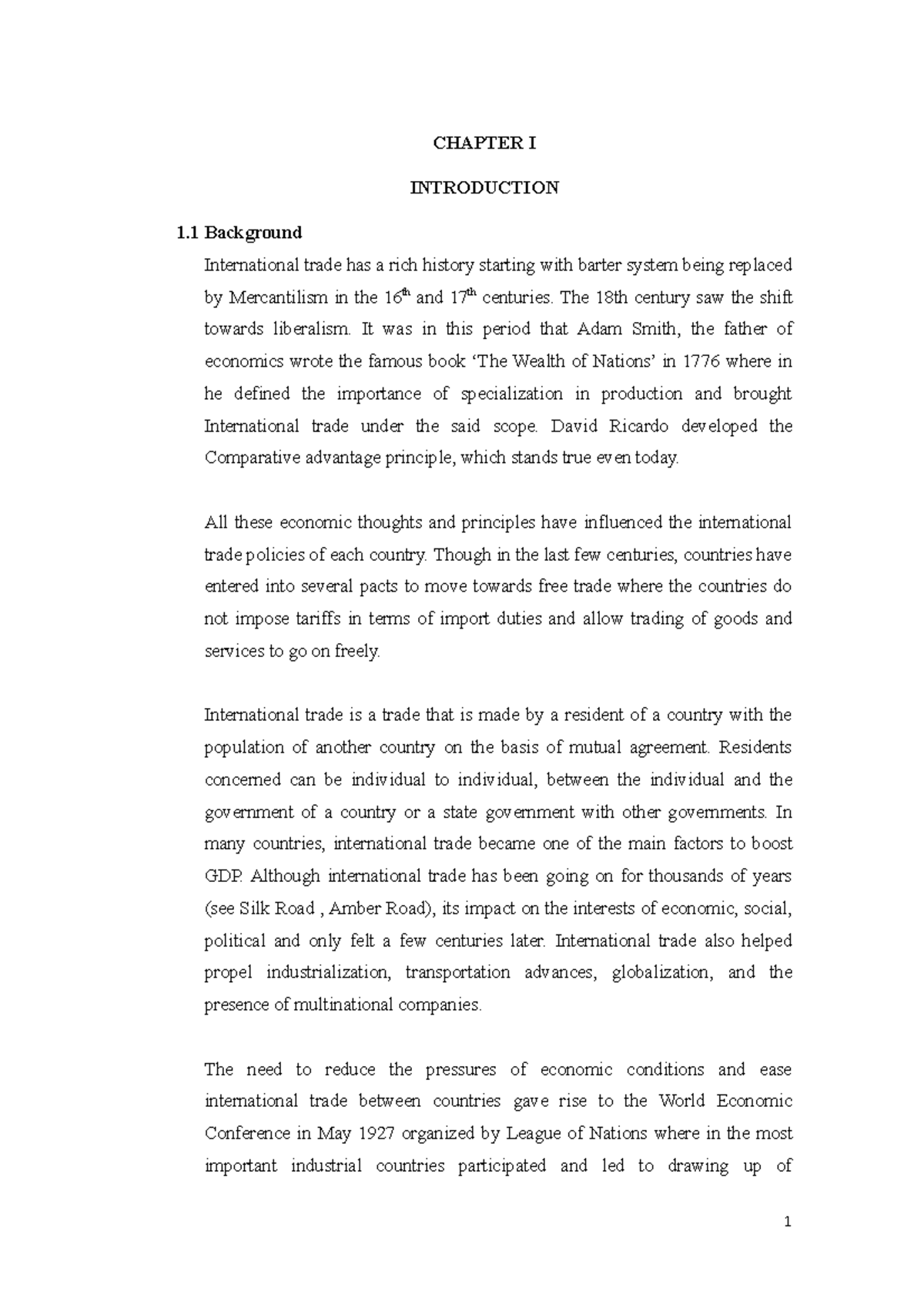 Makalah - International Trade - CHAPTER I INTRODUCTION 1 Background ...