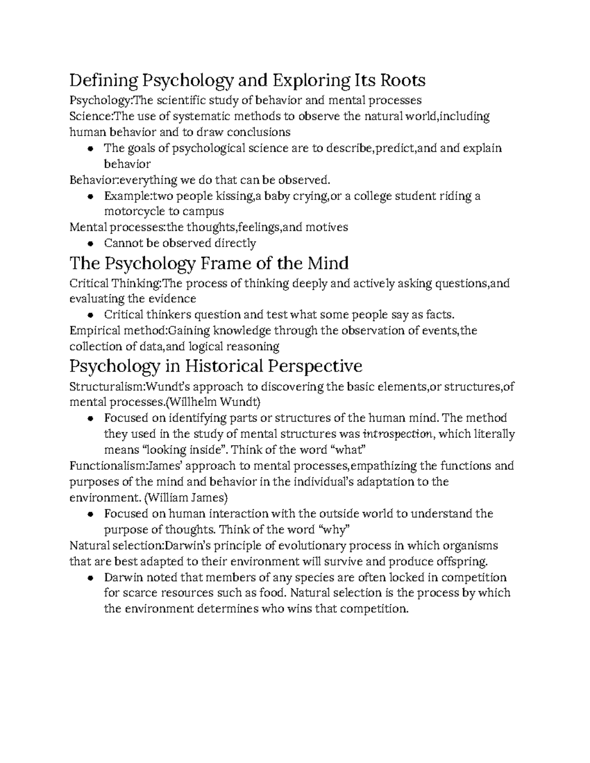 Chapter One Notes - Defining Psychology and Exploring Its Roots ...