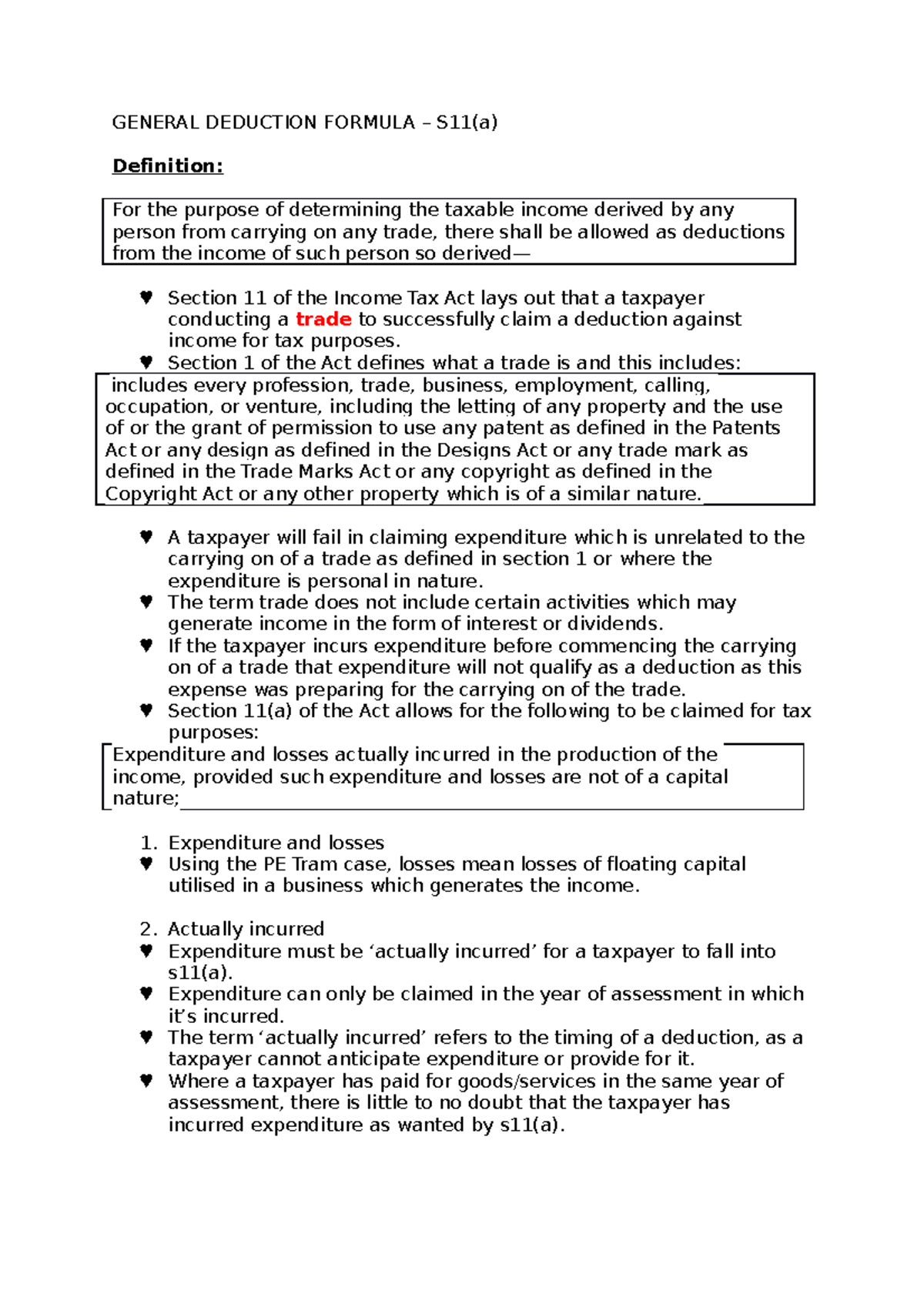 General Deduction Formula - GENERAL DEDUCTION FORMULA – S11(a ...