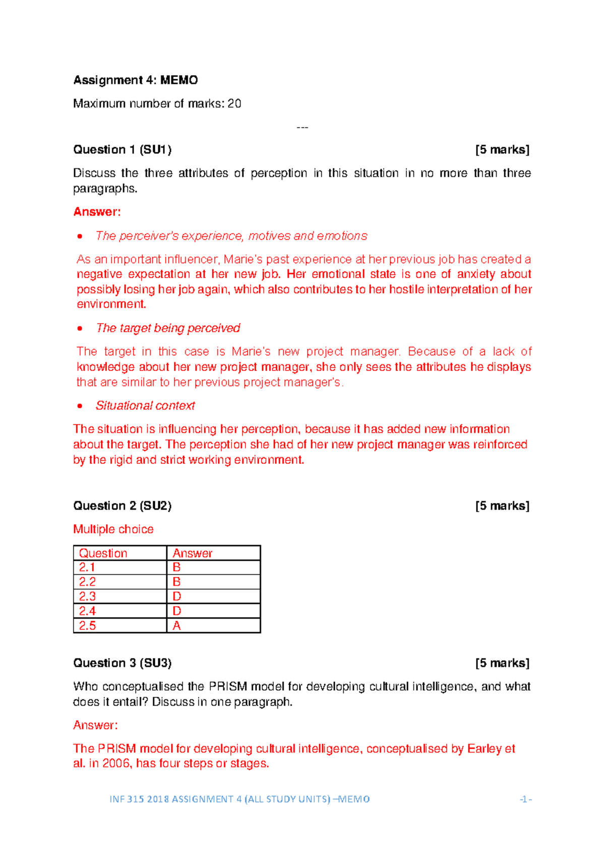 Assignment 4-MEMO - INF 315 2018 ASSIGNMENT 4 (ALL STUDY UNITS) – MEMO -1- Assignment 4: MEMO ...