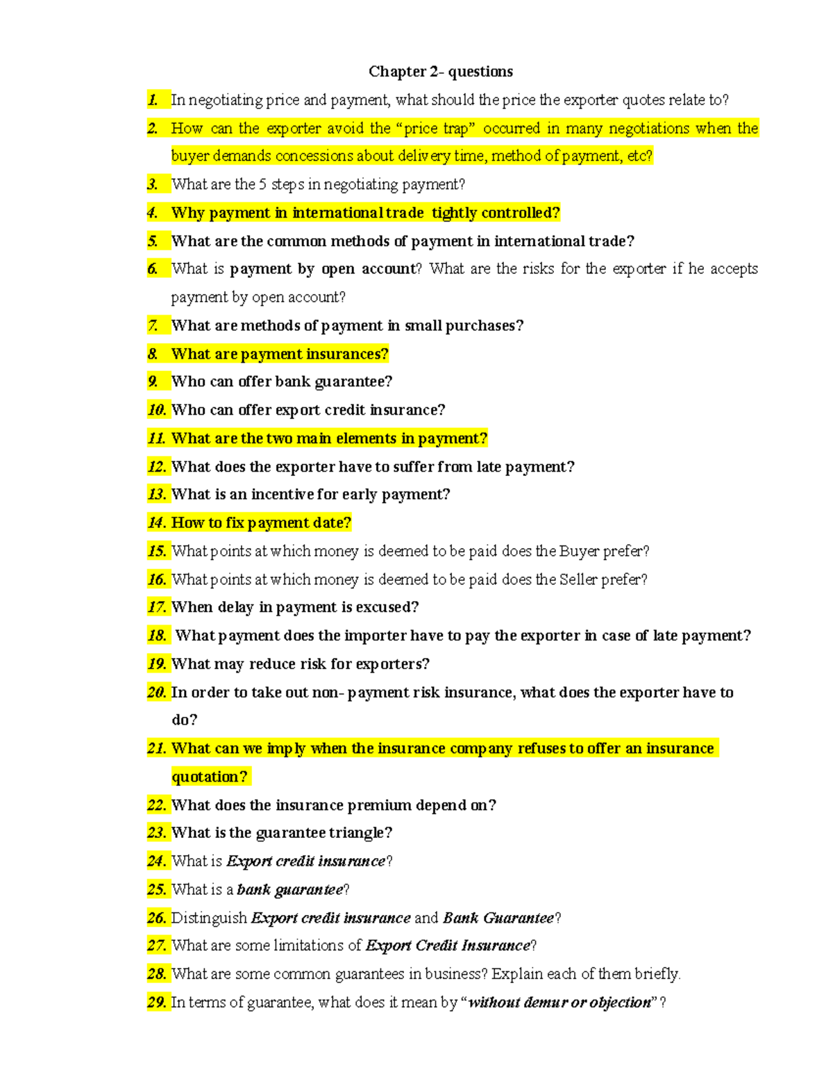 Questions for Chapter 2 - Chapter 2- questions In negotiating price and ...
