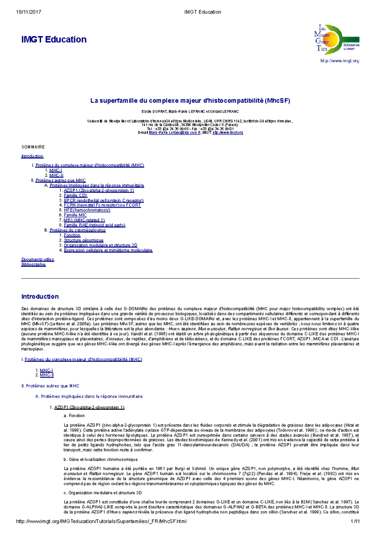 IMGT Education - hla immunologie - IMGT Education La superfamille du complexe majeur - Studocu