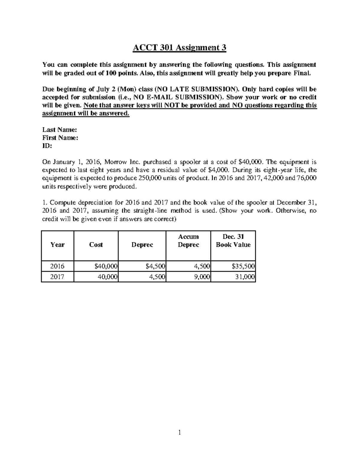 Assignment 3(Answer Key) - ACCT 301 Assignment 3 You can complete this ...