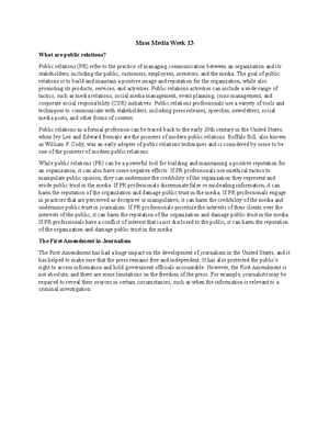 Study Guide Mass Media 14 - Study Guide Chapter 14 Mass Media An ...