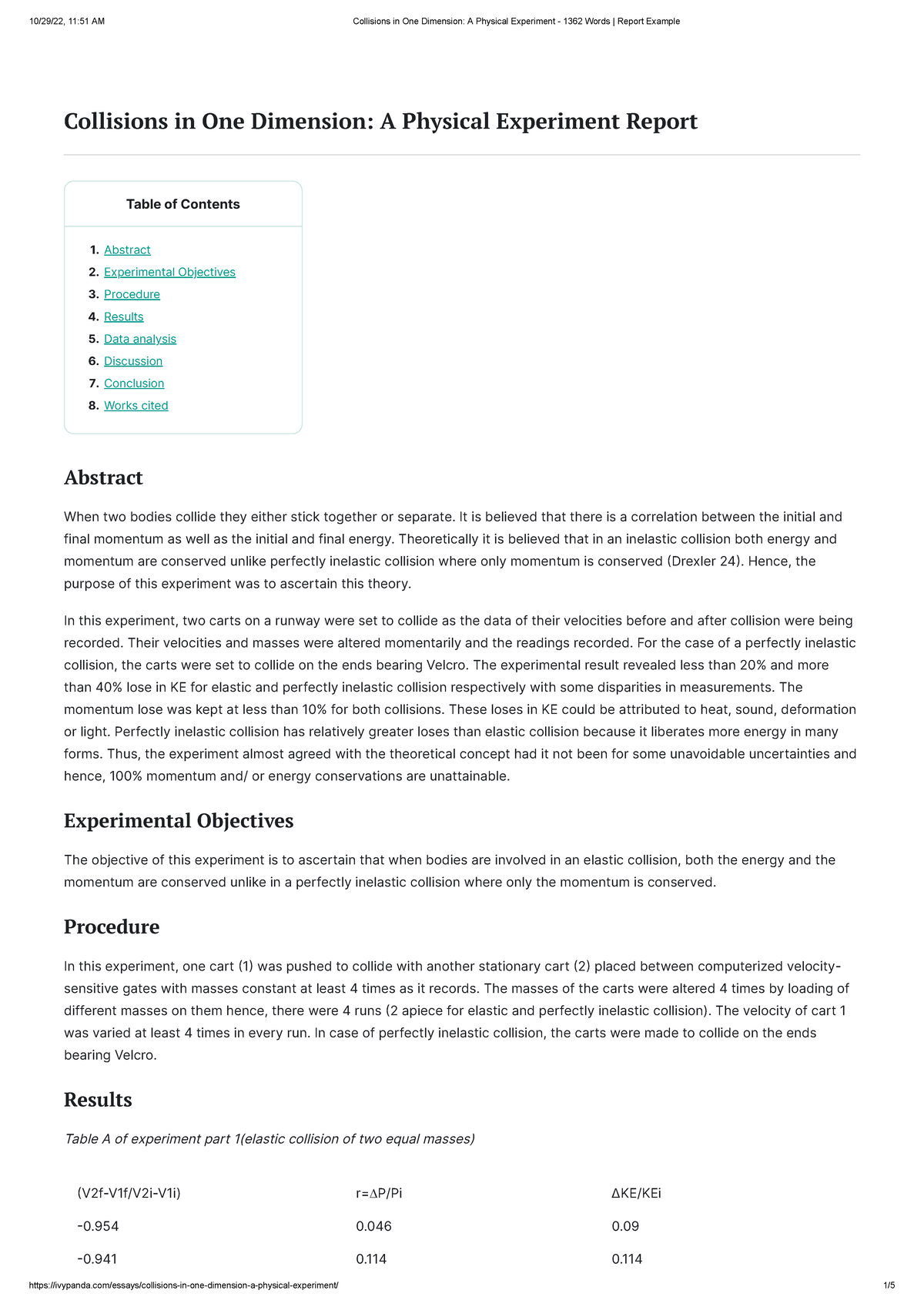 Collisions in One Dimension A Physical Experiment - 1362 Words Report Example - Collisions in ...