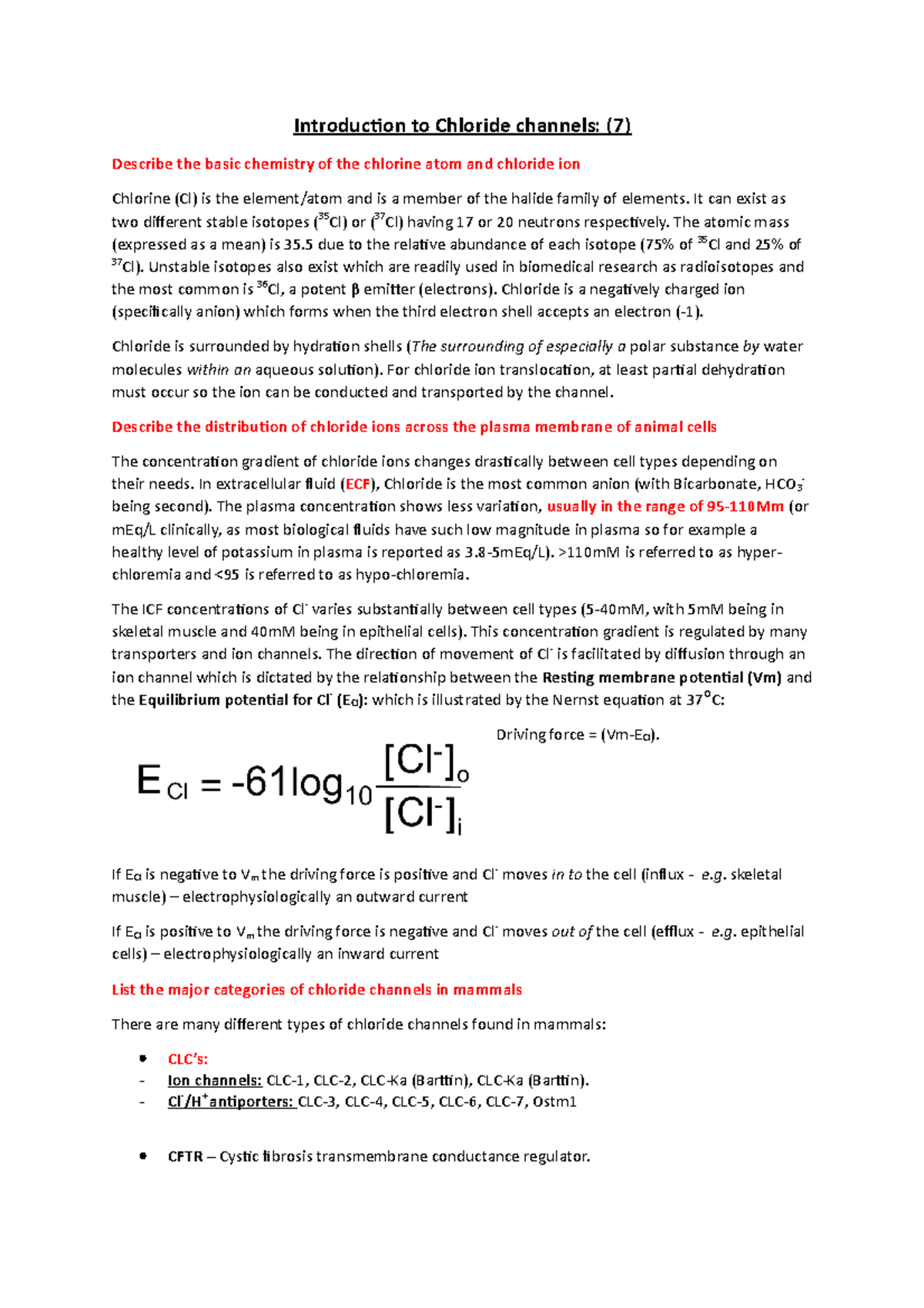 Introduction to Chloride channels (7) - It can exist as two different ...