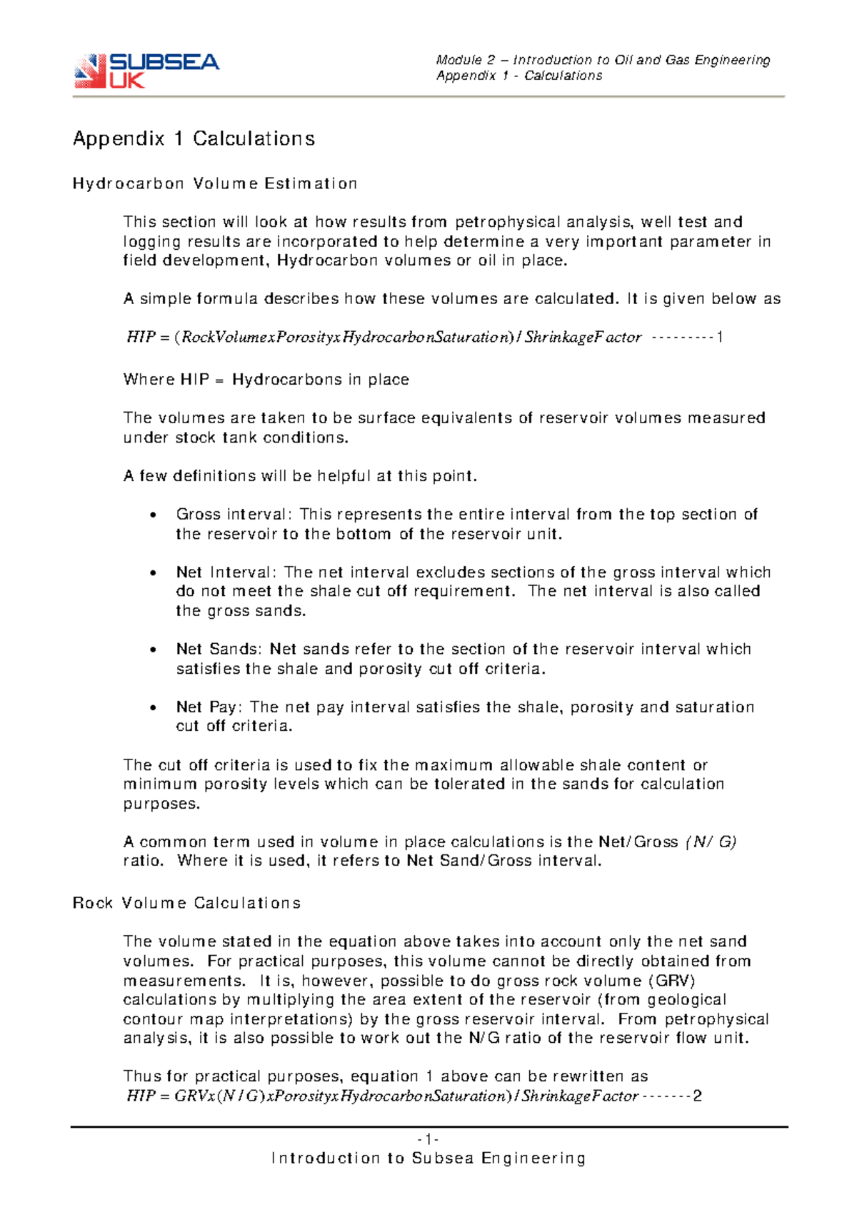 Appendix 1 - Calculations - Module 2 – Introduction to Oil and Gas ...