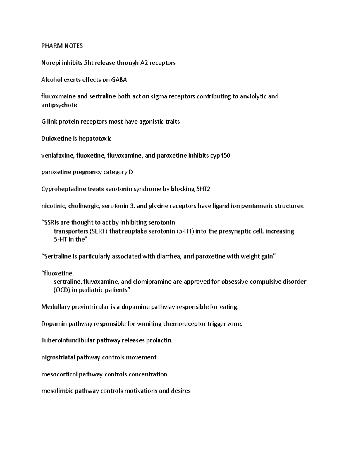Pharm Notes - PHARM NOTES Norepi inhibits 5ht release through A2 ...