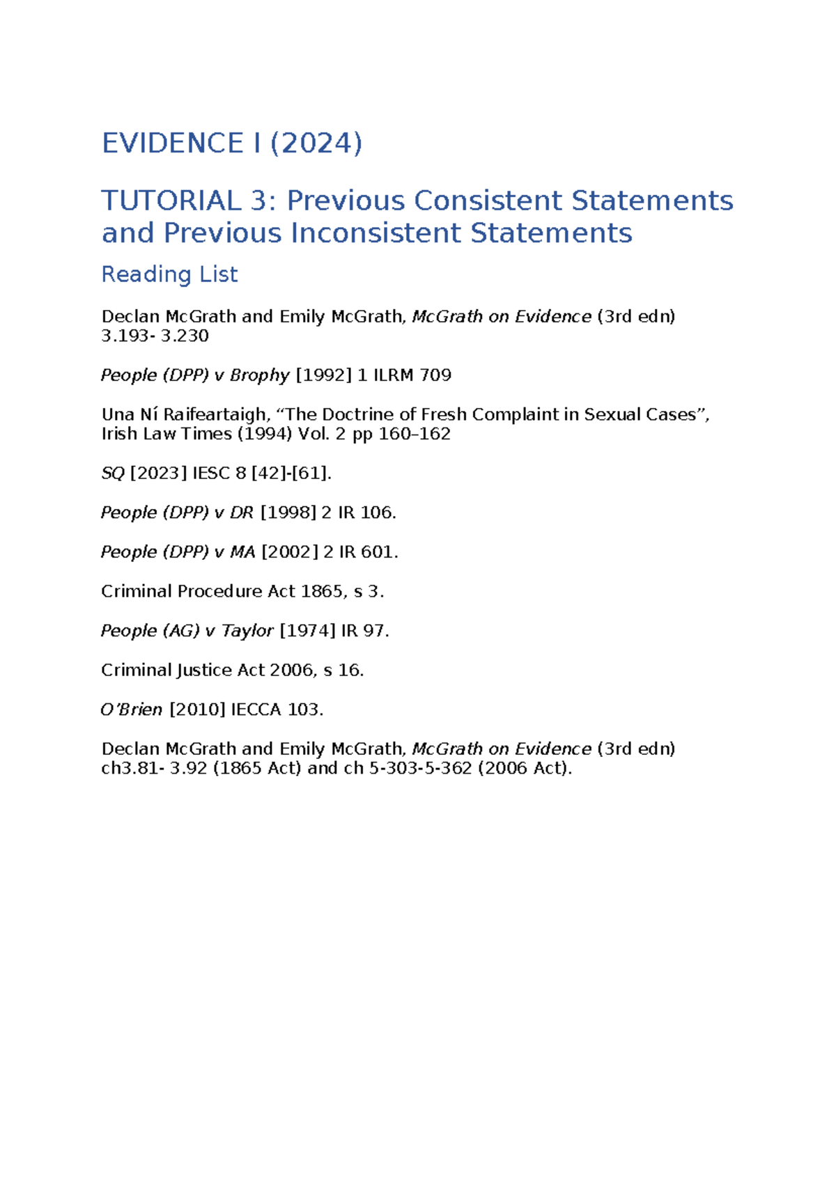 Evidence 1 tutorial 3 (Previous consistent and inconsistent statements ...