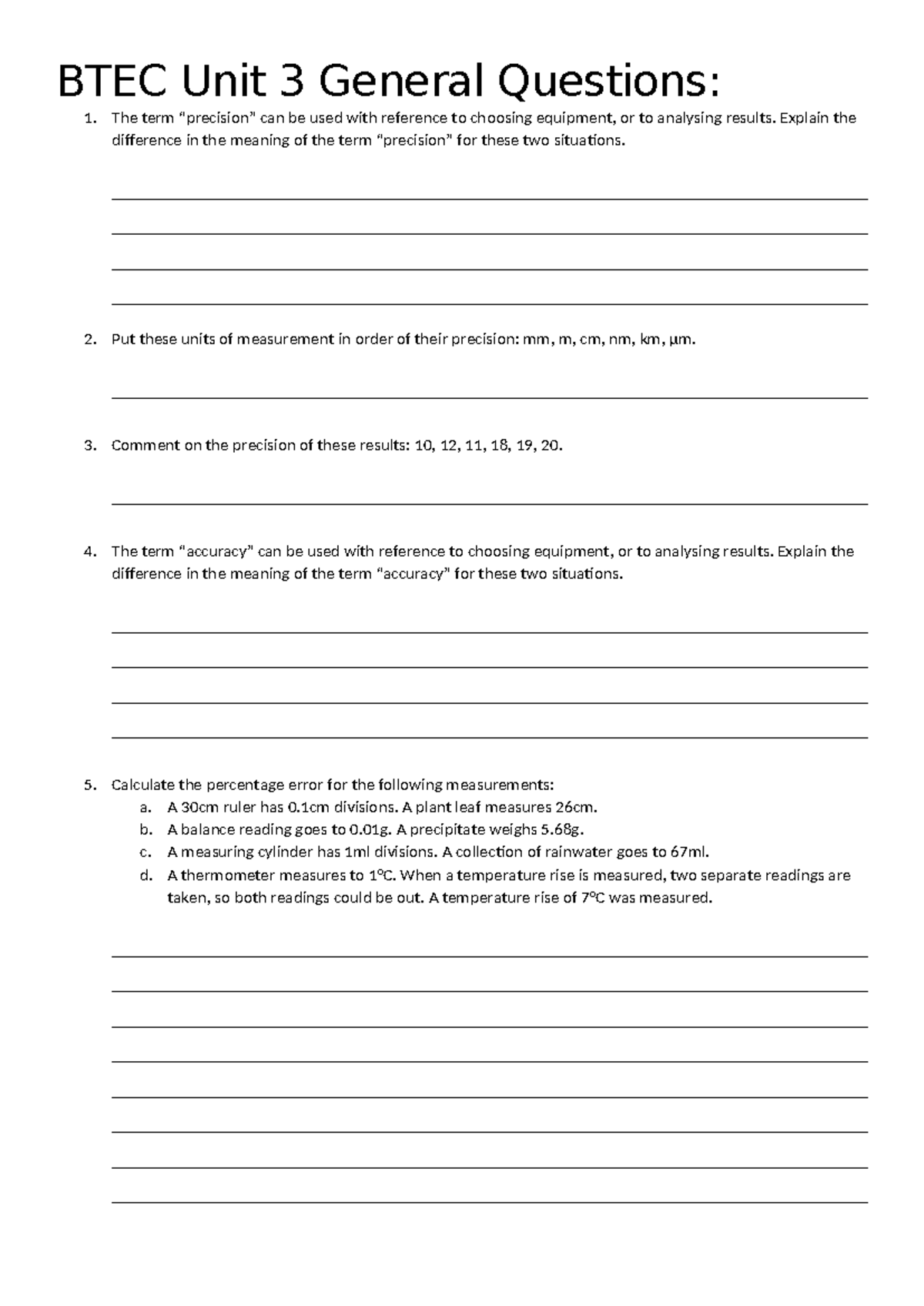 BTEC Applied Science Unit 3 General Questions - BTEC Unit 3 General ...