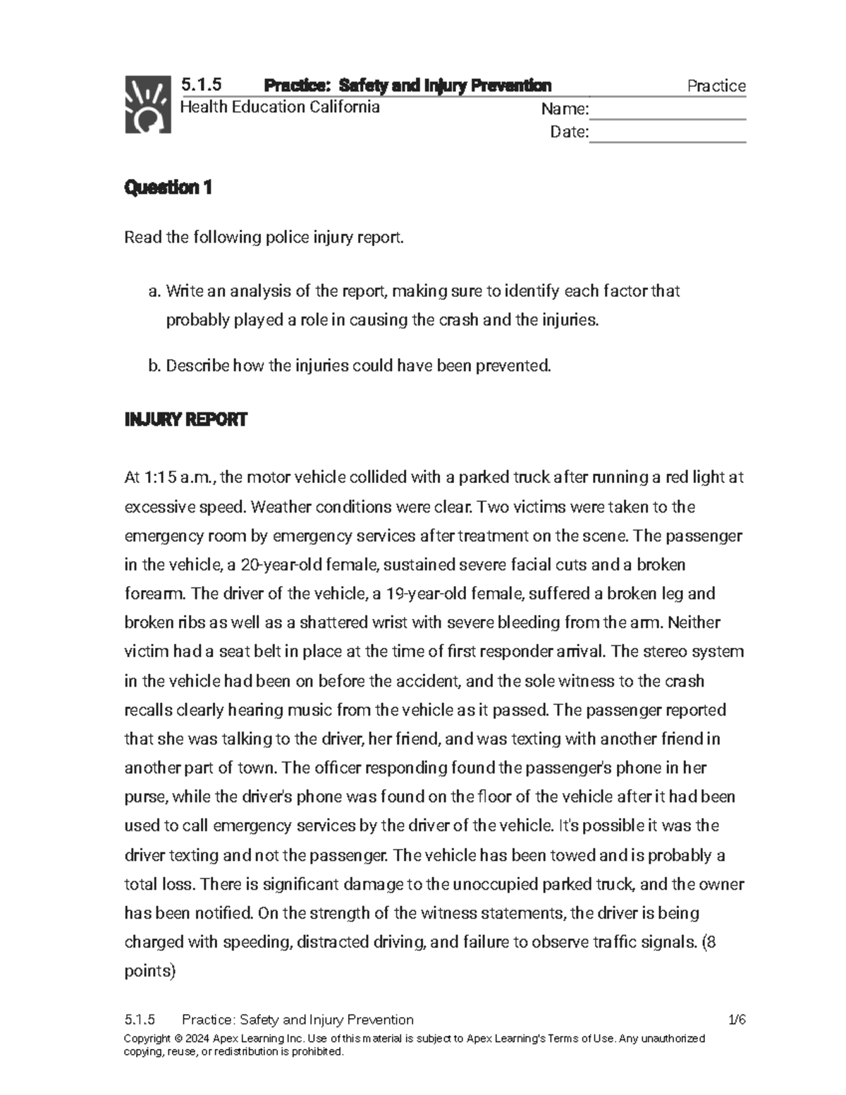 5.1.5 Practice - Safety and Injury Prevention (Practice) - Practice ...