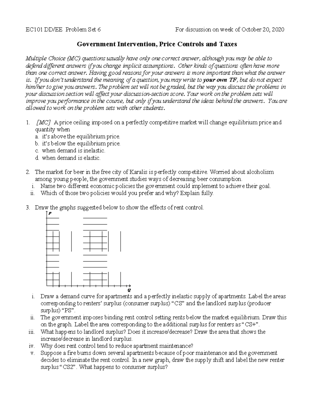 Problem Set 6 - Professor Manove Econ 101 - EC101 DD/EE Problem Set 6 For discussion on week of ...