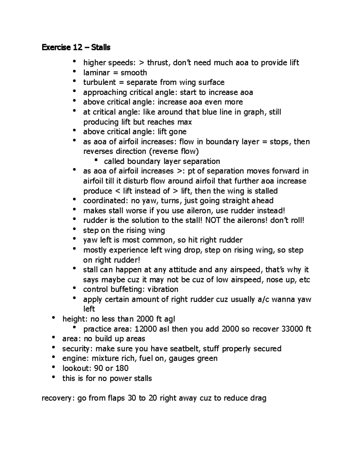 Exercise 12 – Stalls - Exercise 12 – Stalls higher speeds: > thrust ...
