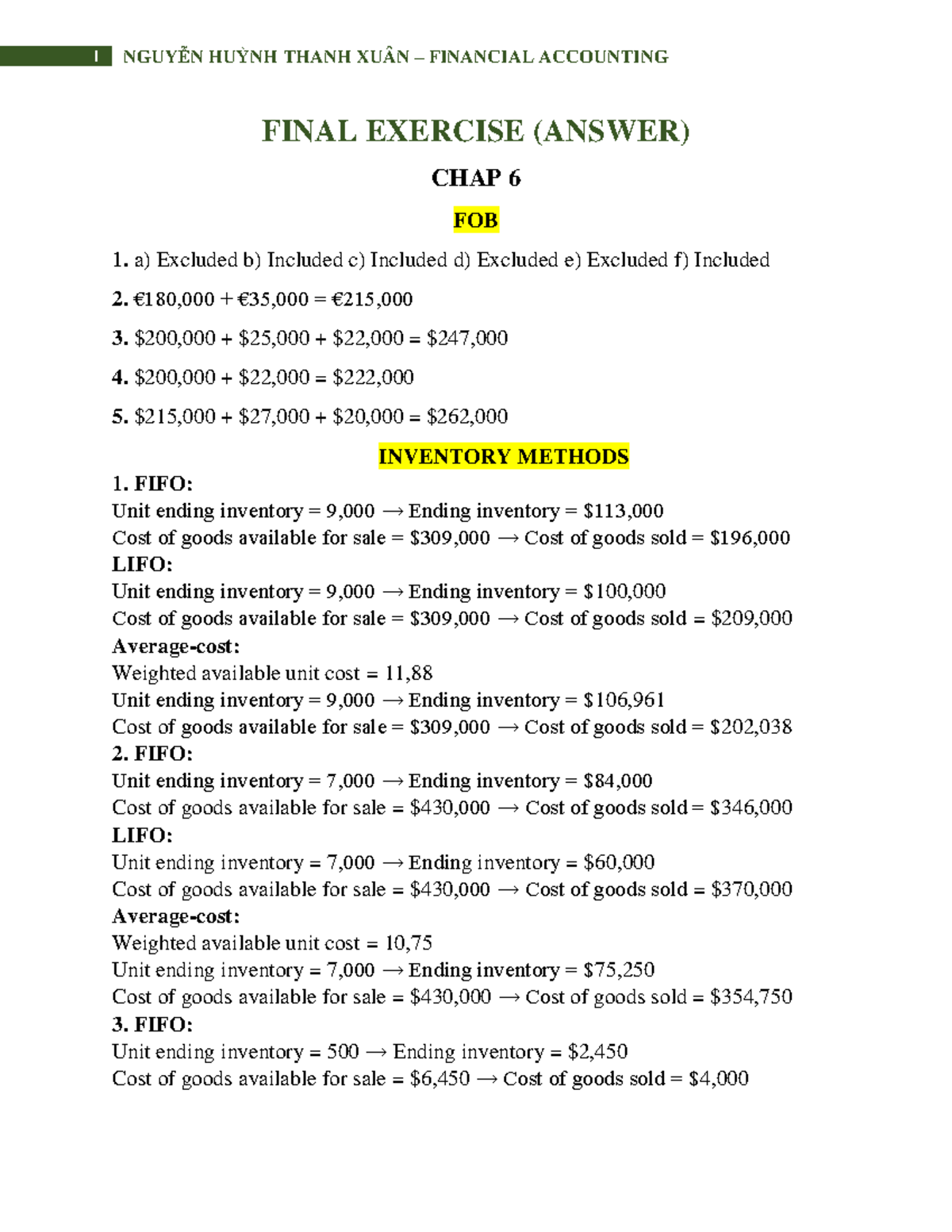 ANS Final FA - bài tập ôn thi cuối kỳ - FINAL EXERCISE (ANSWER) CHAP 6 ...