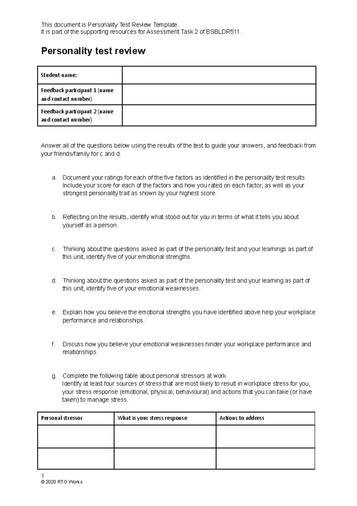 Personality Test Review Template - It is part of the supporting ...
