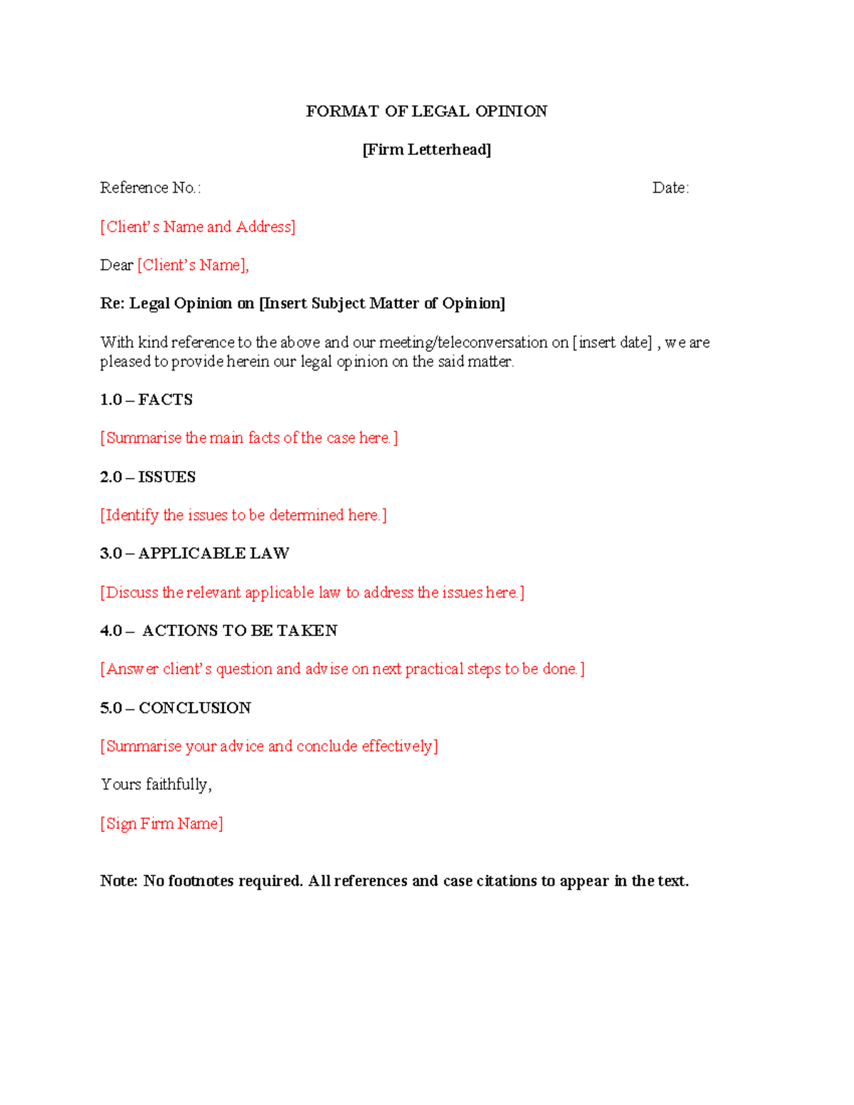 Format for legal opinion - FORMAT OF LEGAL OPINION [Firm Letterhead ...