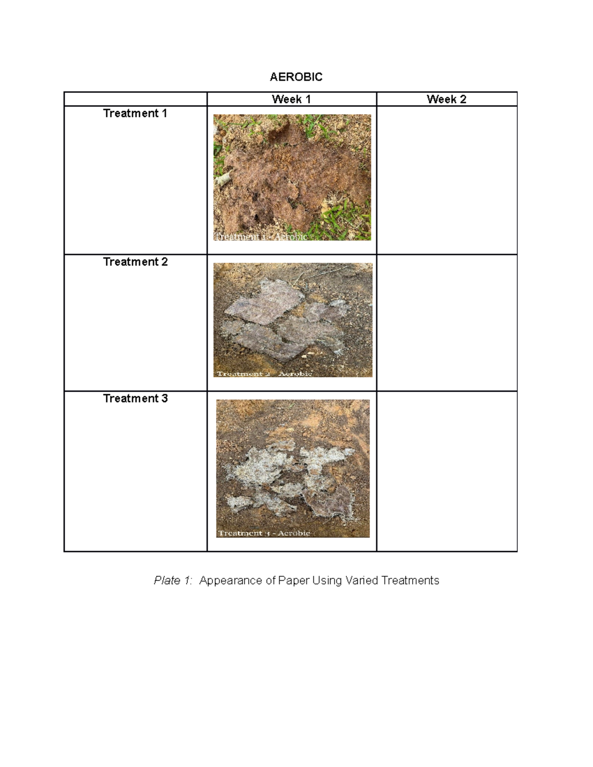 Plate 1 - AEROBIC Week 1 Week 2 Treatment 1 Treatment 2 Treatment 3 ...