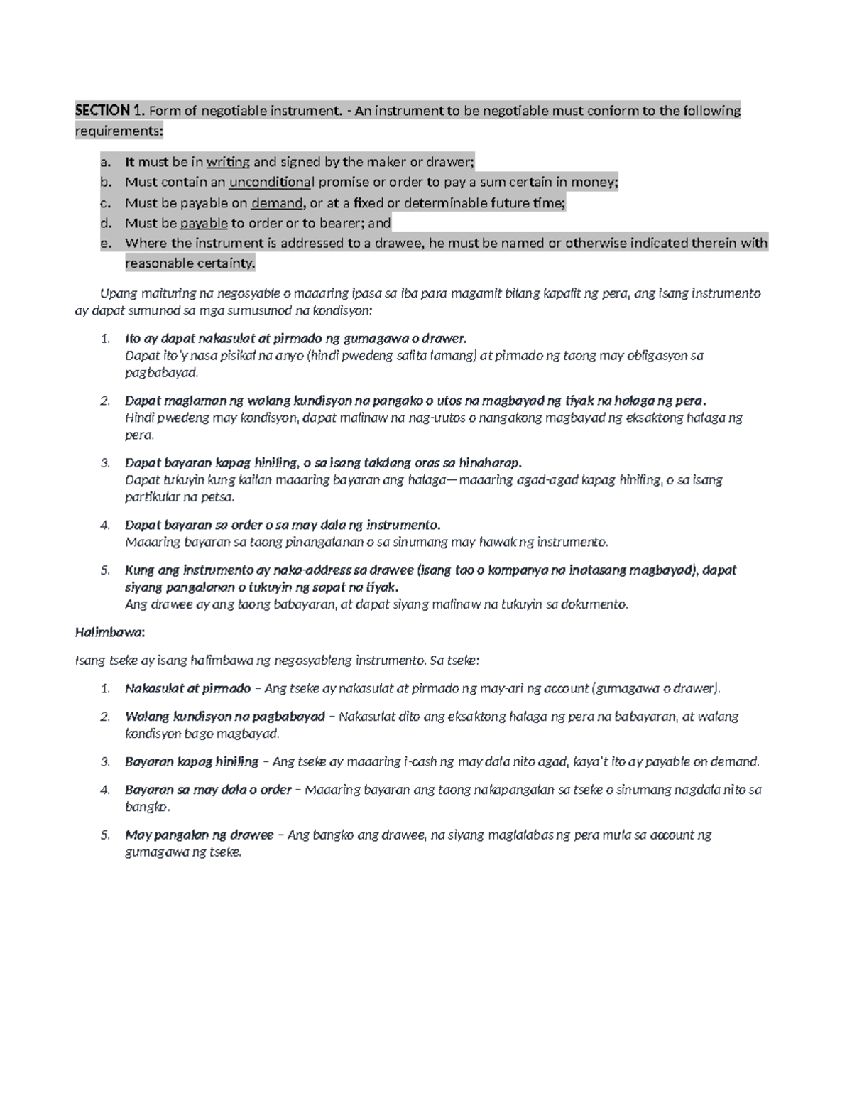 Section 1 - law - SECTION 1. Form of negotiable instrument. - An ...