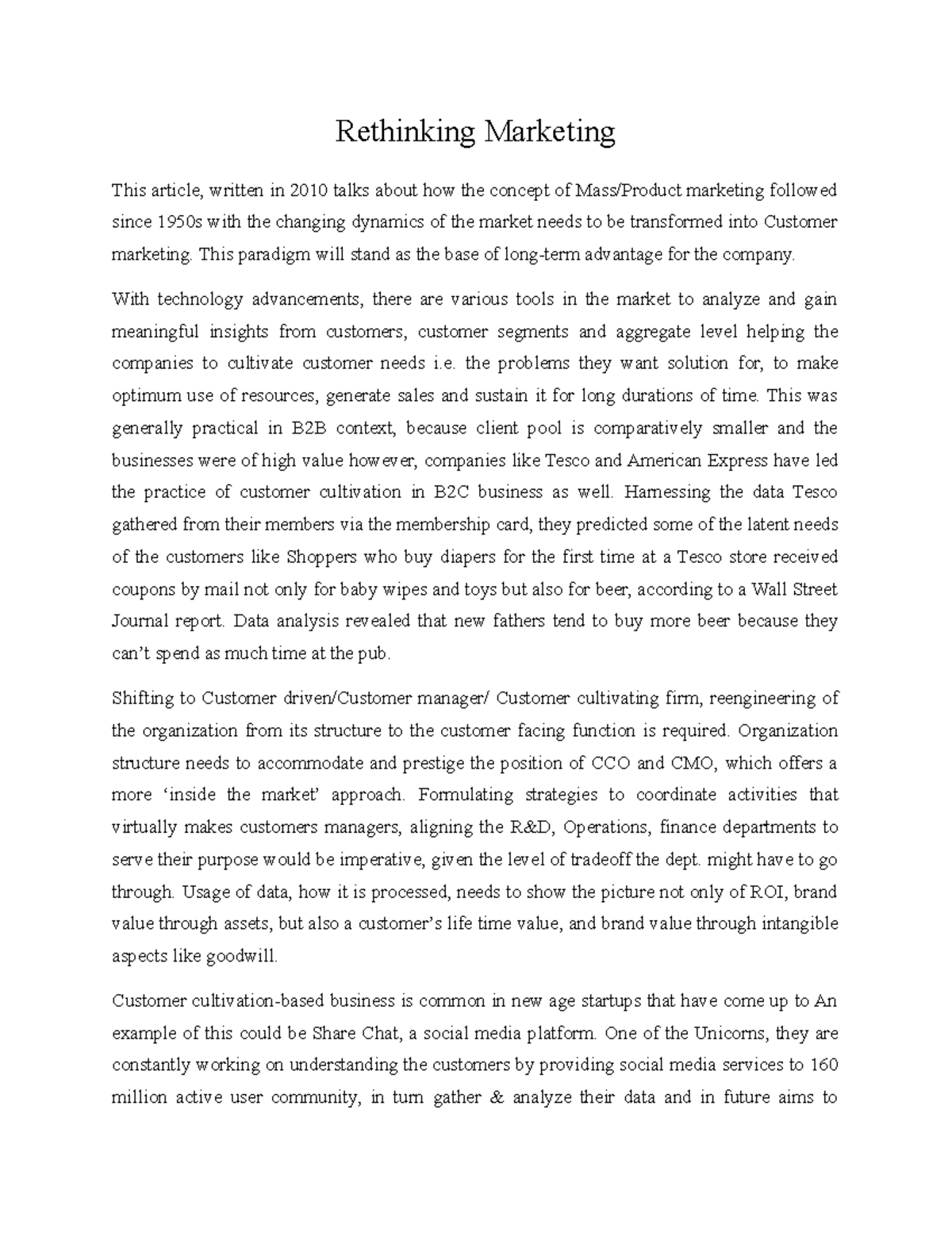 Rethinking Marketing - Rethinking Marketing This article, written in ...